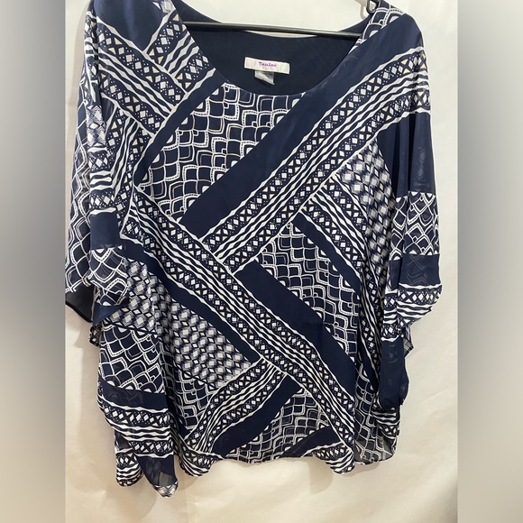 TanJay | Tops | Tanjay Blue Sheer Overlay Top Butterfly Arms Size 24 ...